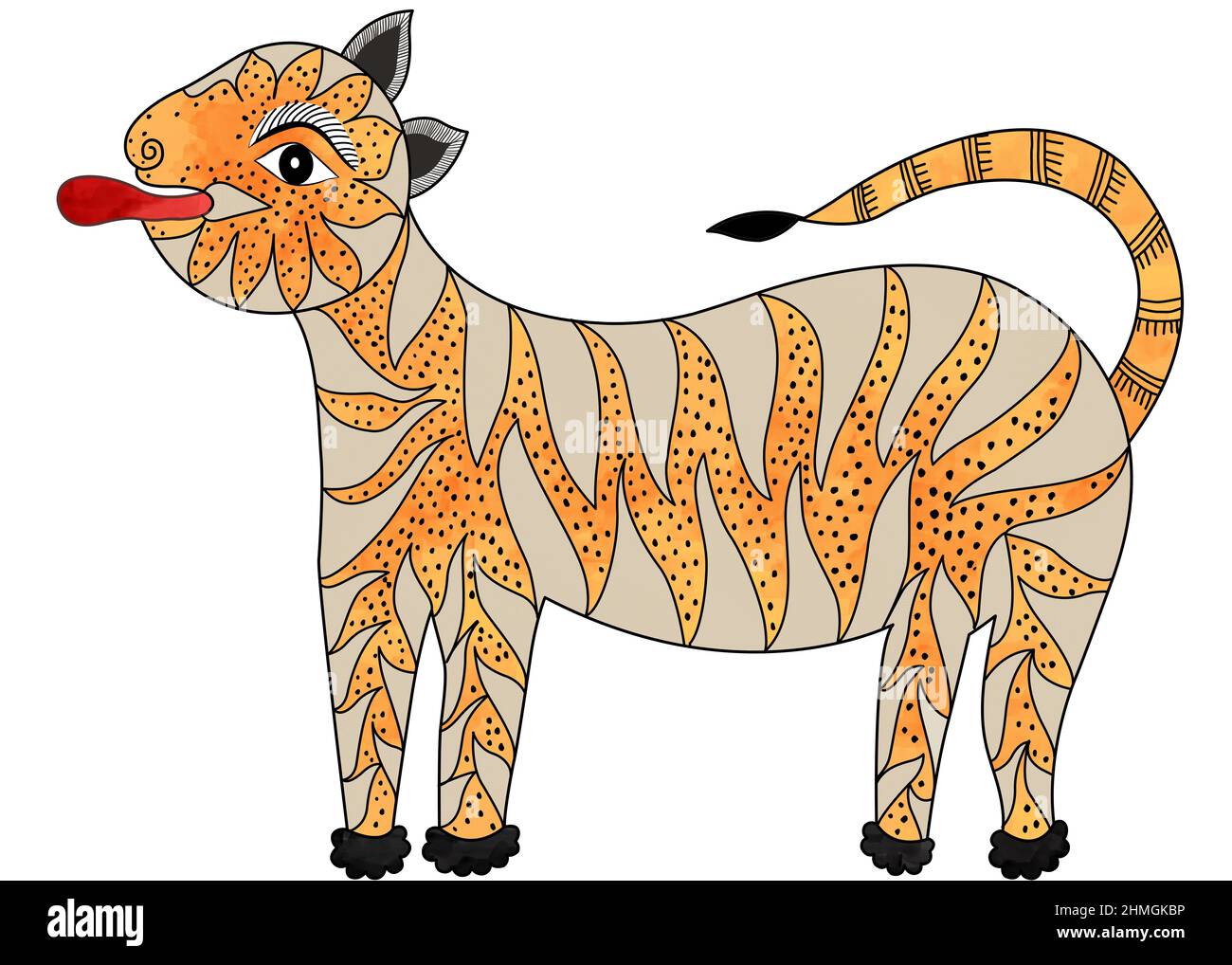 Madhubani arts style tiger illsutration Stock Photo - Alamy