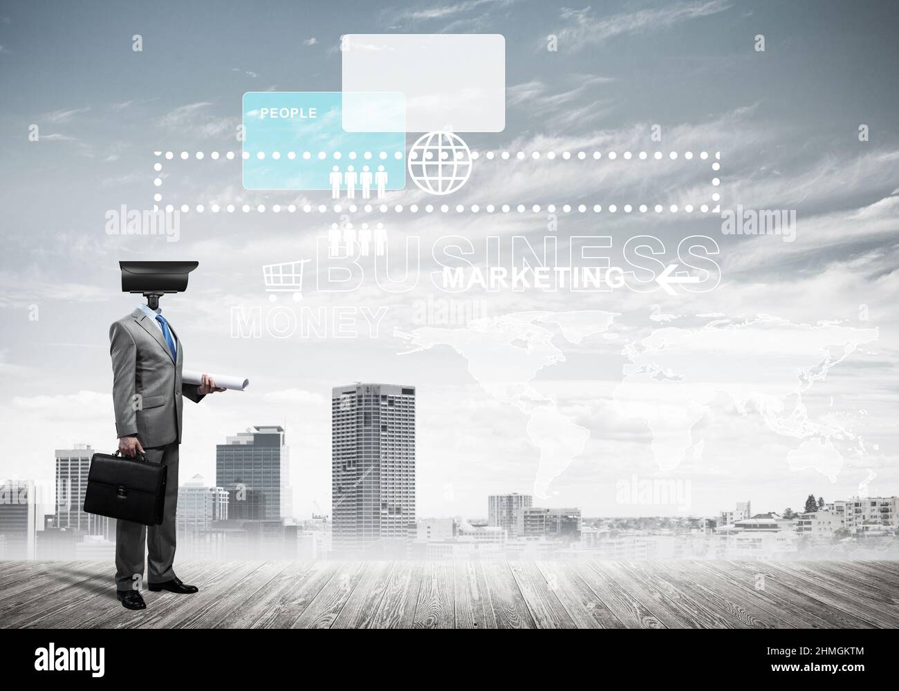 Concept of security and privacy protection with camera headed man Stock ...