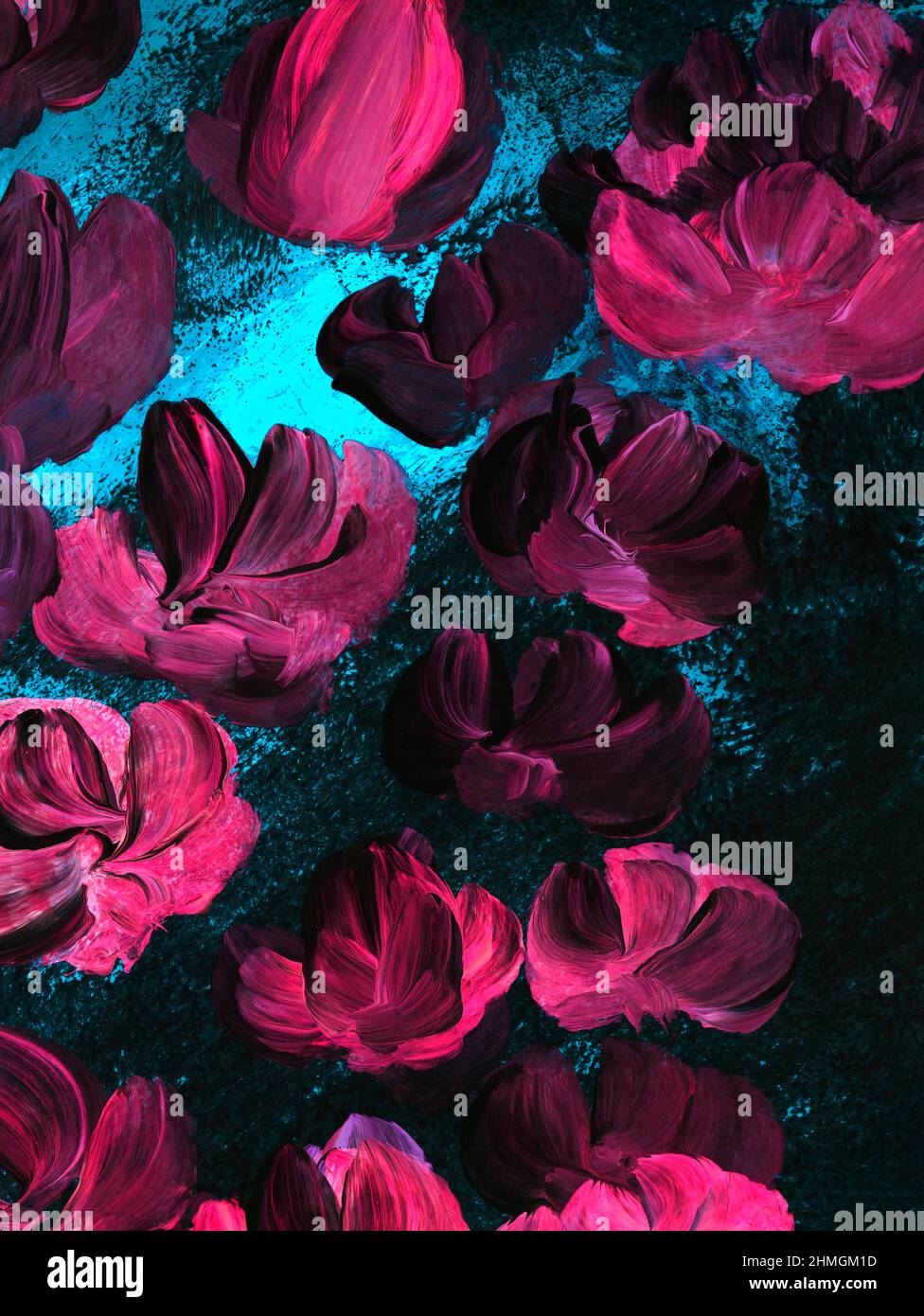 Neon abstract purple flowers, art painting, creative hand painted ...