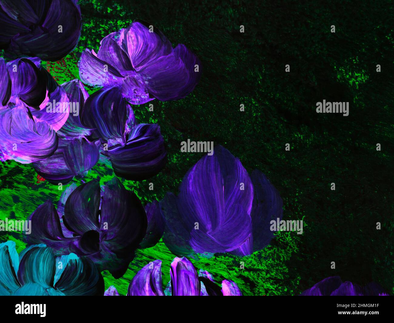 Neon abstract purple flowers, art painting, creative hand painted ...