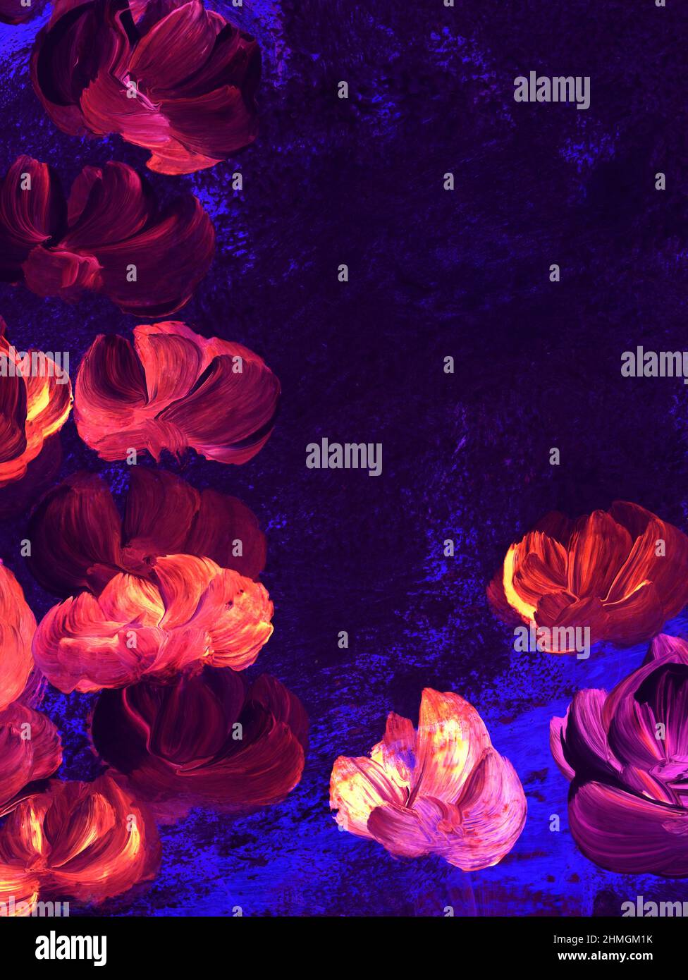 Neon abstract red flowers, art painting, creative hand painted ...