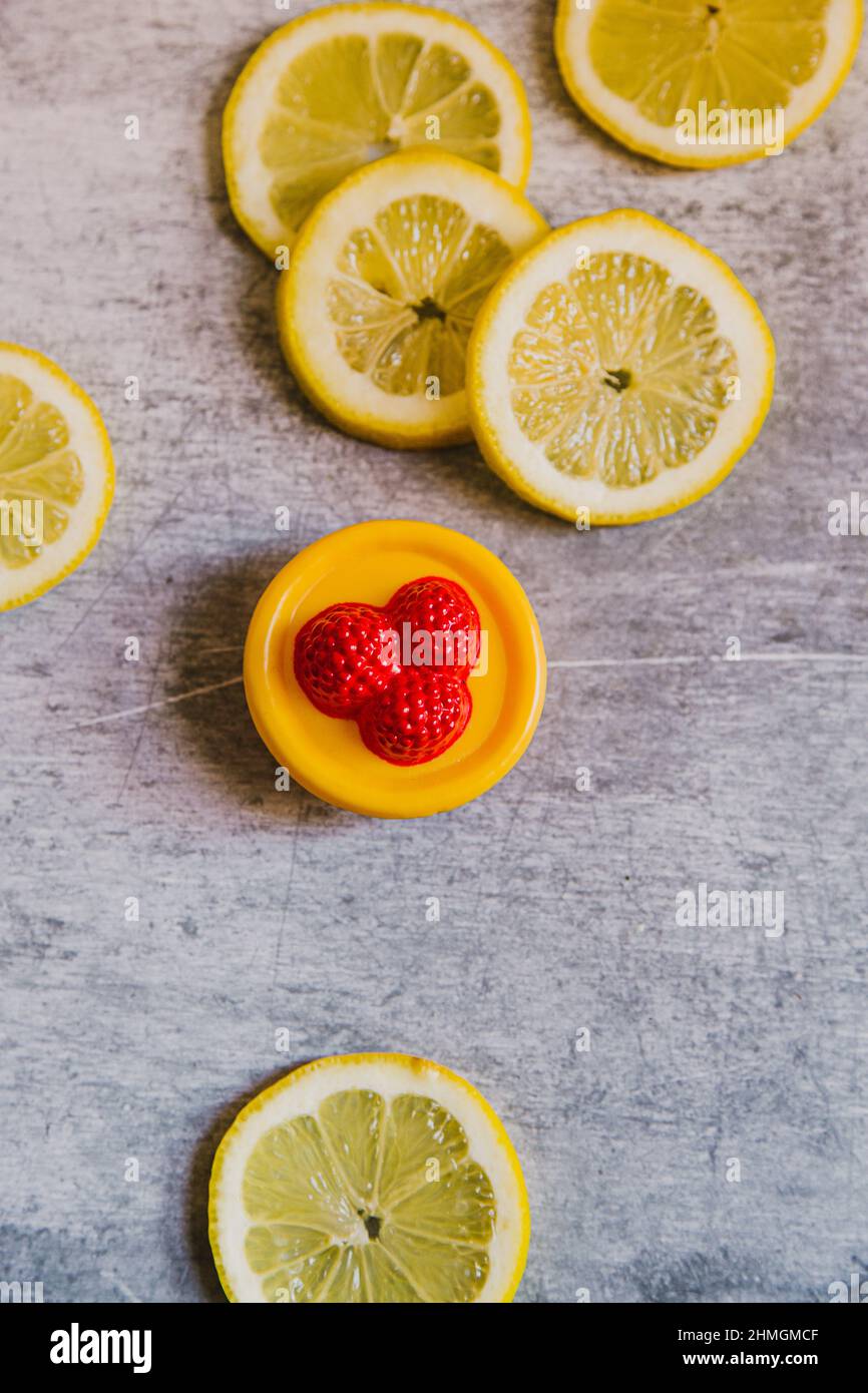 Lemons and plastic toy . Seamless pattern of lemons on an industrial ...