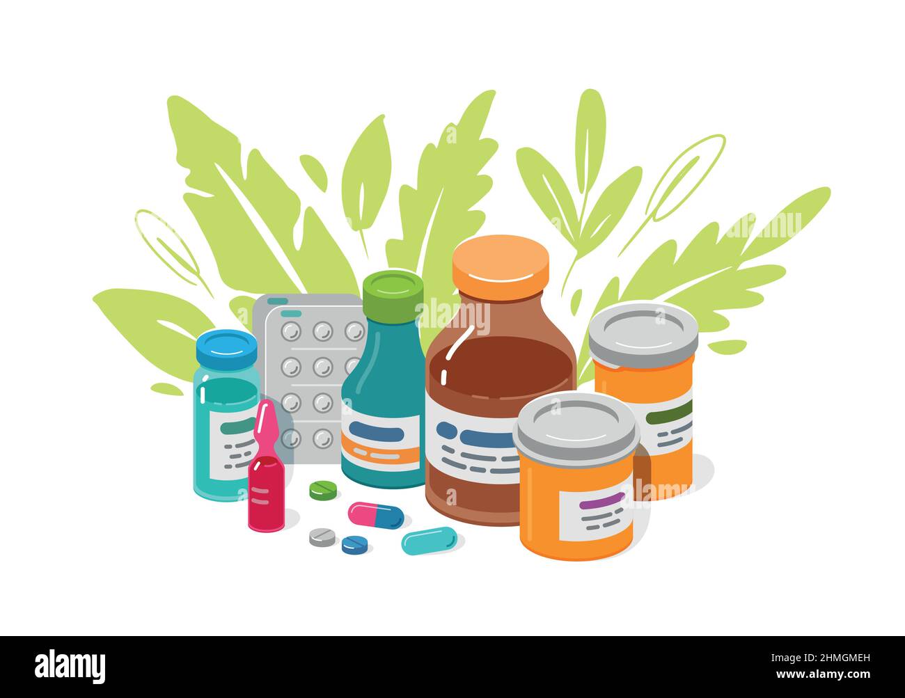 Various medical equipment such as drugs, pills, capsules, bottles ...