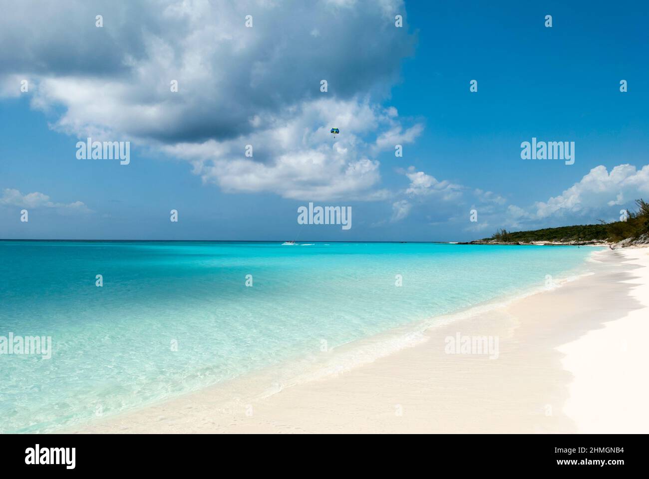 The scenic view of parasailing activity along Half Moon Cay island ...