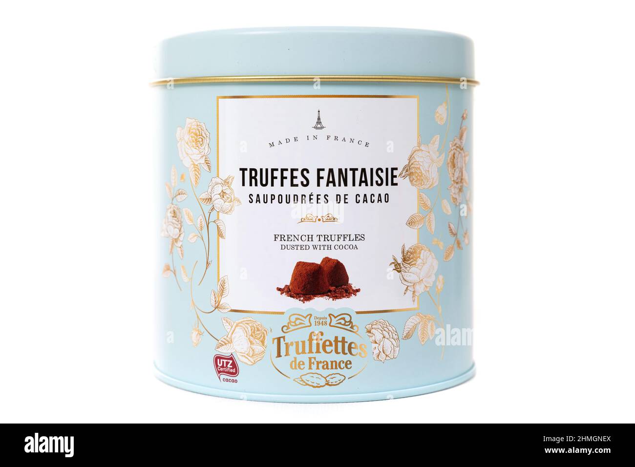 metal can with truffles candy inside Stock Photo - Alamy