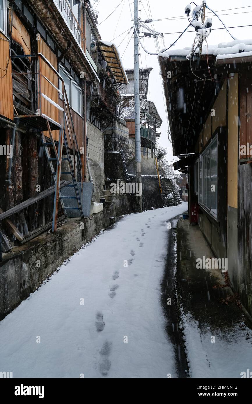 iida, nagano, japan, 2022/10/02 , small and narrow roads in iida city ...