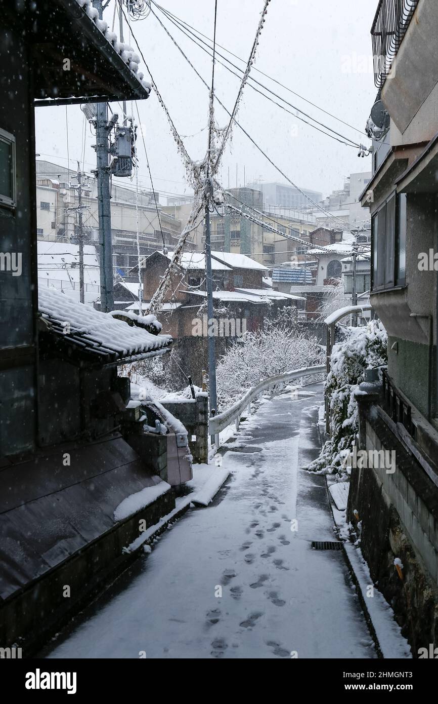 iida, nagano, japan, 2022/10/02 , small and narrow roads in iida city ...