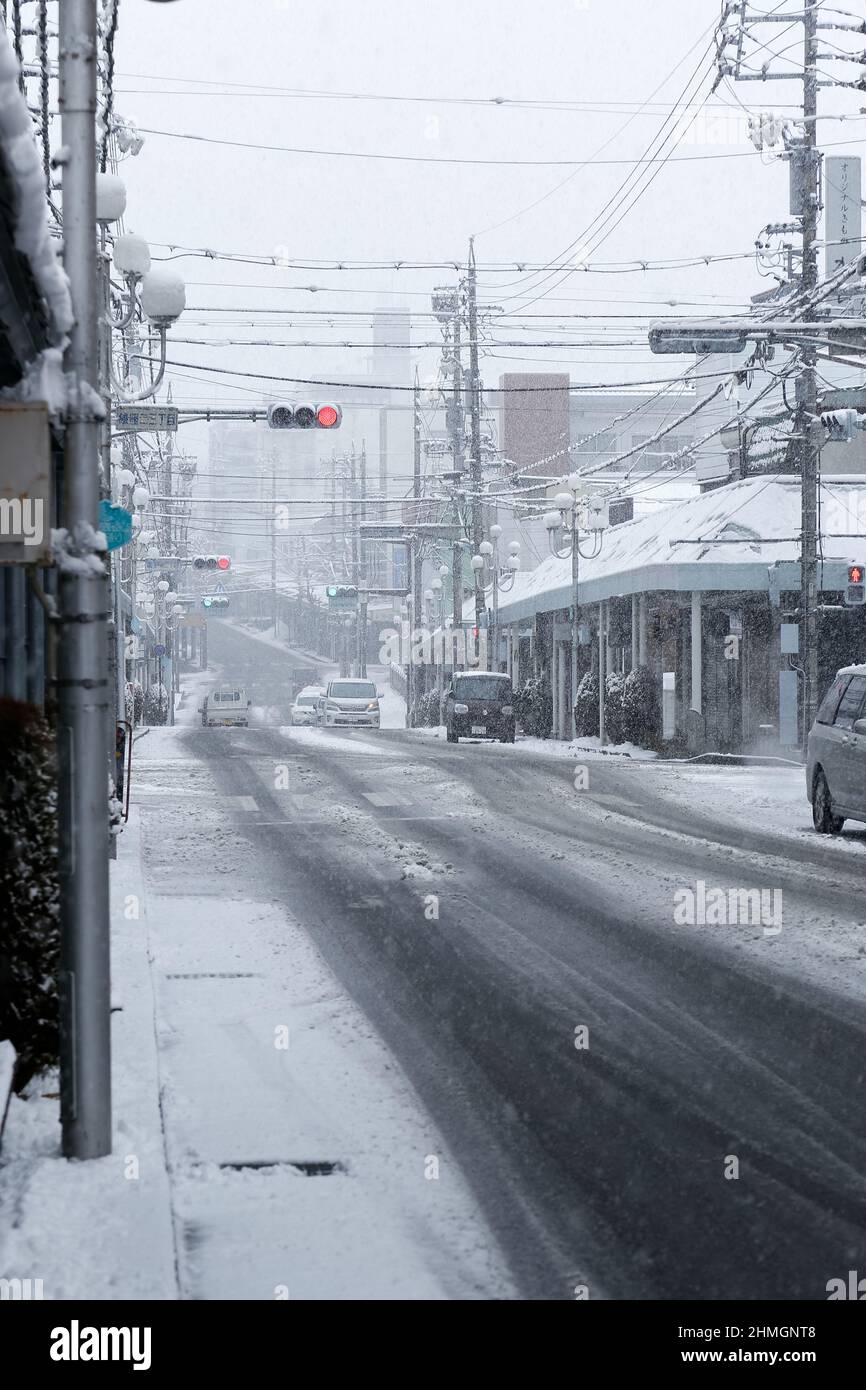 iida, nagano, japan, 2022/10/02 , Ginza dori road in Iida city, during ...
