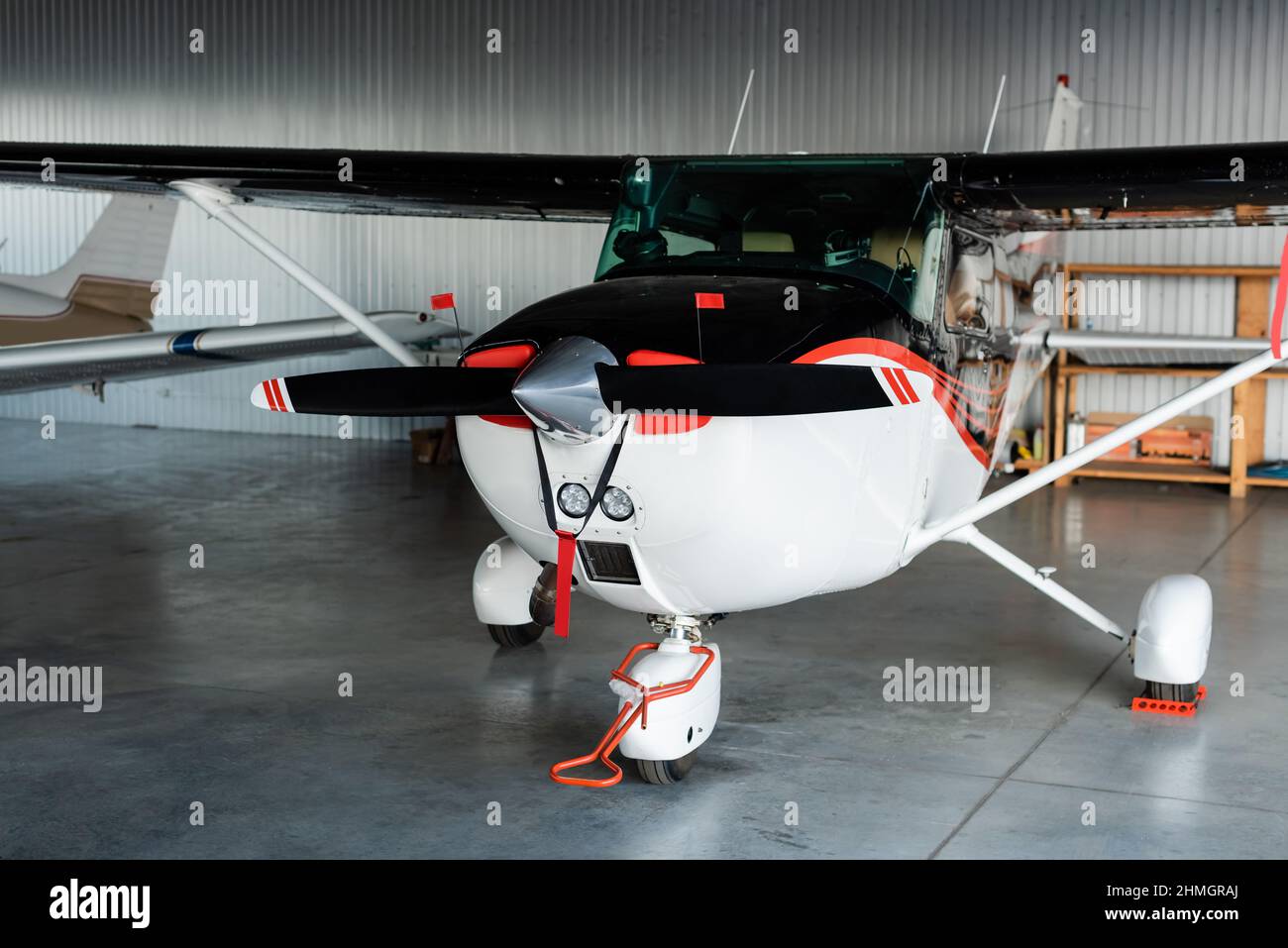 modern helicopter with propeller and airfoils on parking Stock Photo ...