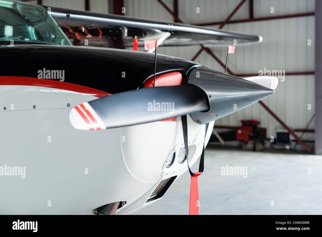 close up view of modern helicopter with propeller on parking Stock ...