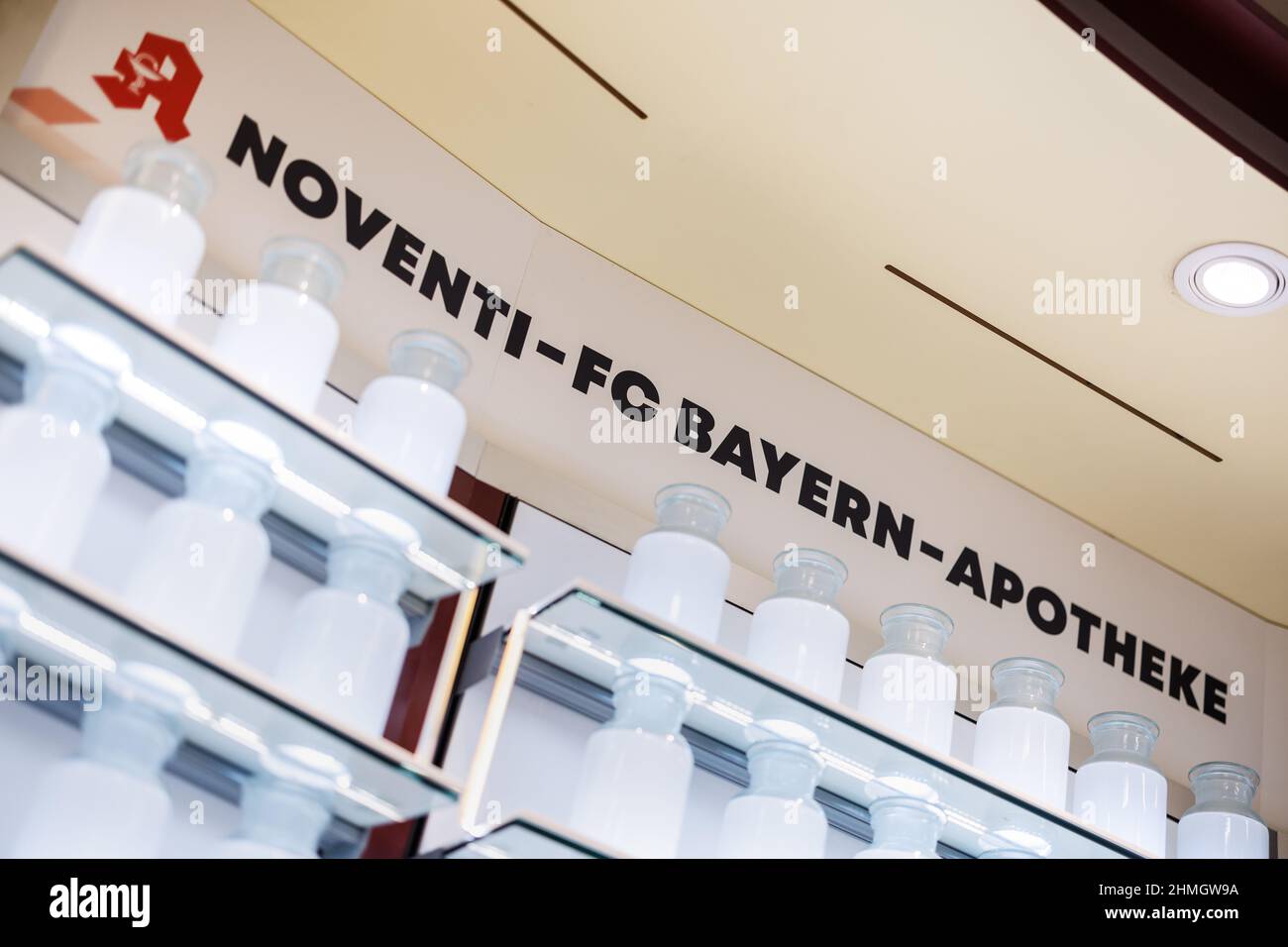 Munich, Germany. 10th Feb, 2022. The "Noventi-FC Bayern Apotheke" in ...
