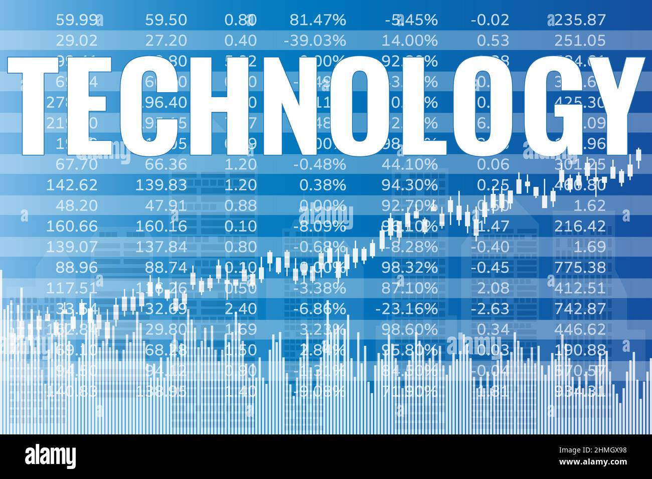 Sector Technology on stock market on blue finance background ...