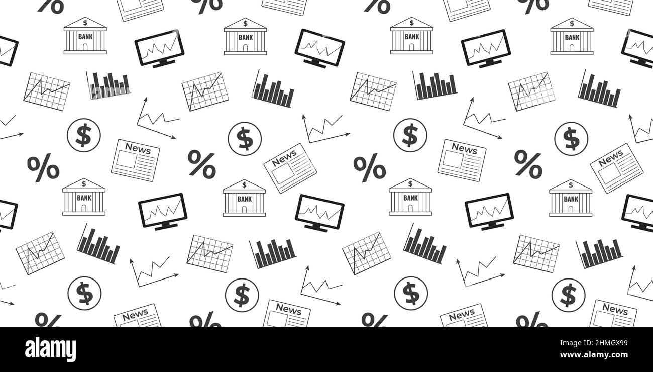 Financial black seamless pattern on white background. Investment ...
