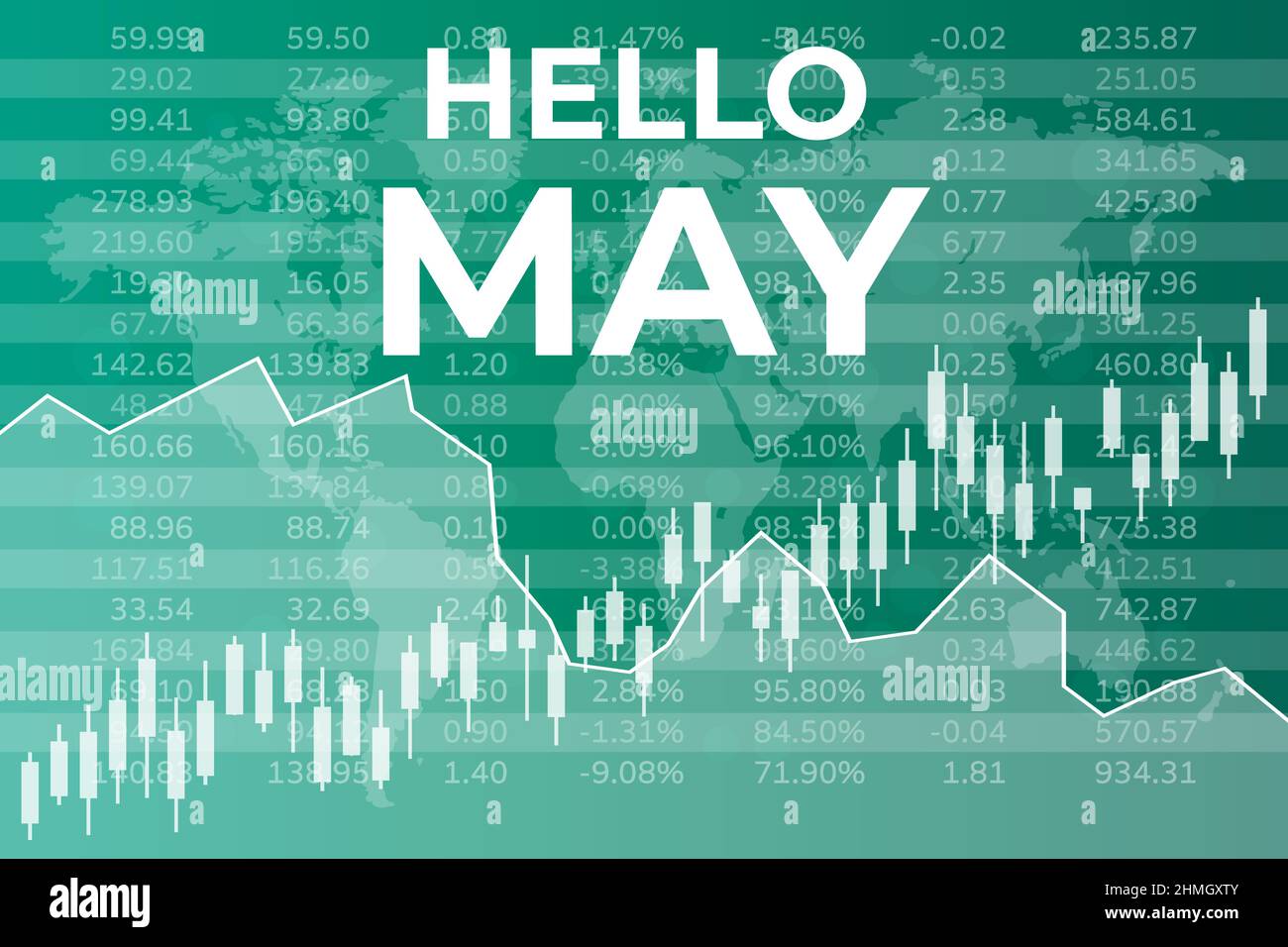 Text Hello May on green finance background. Investment concept Stock ...