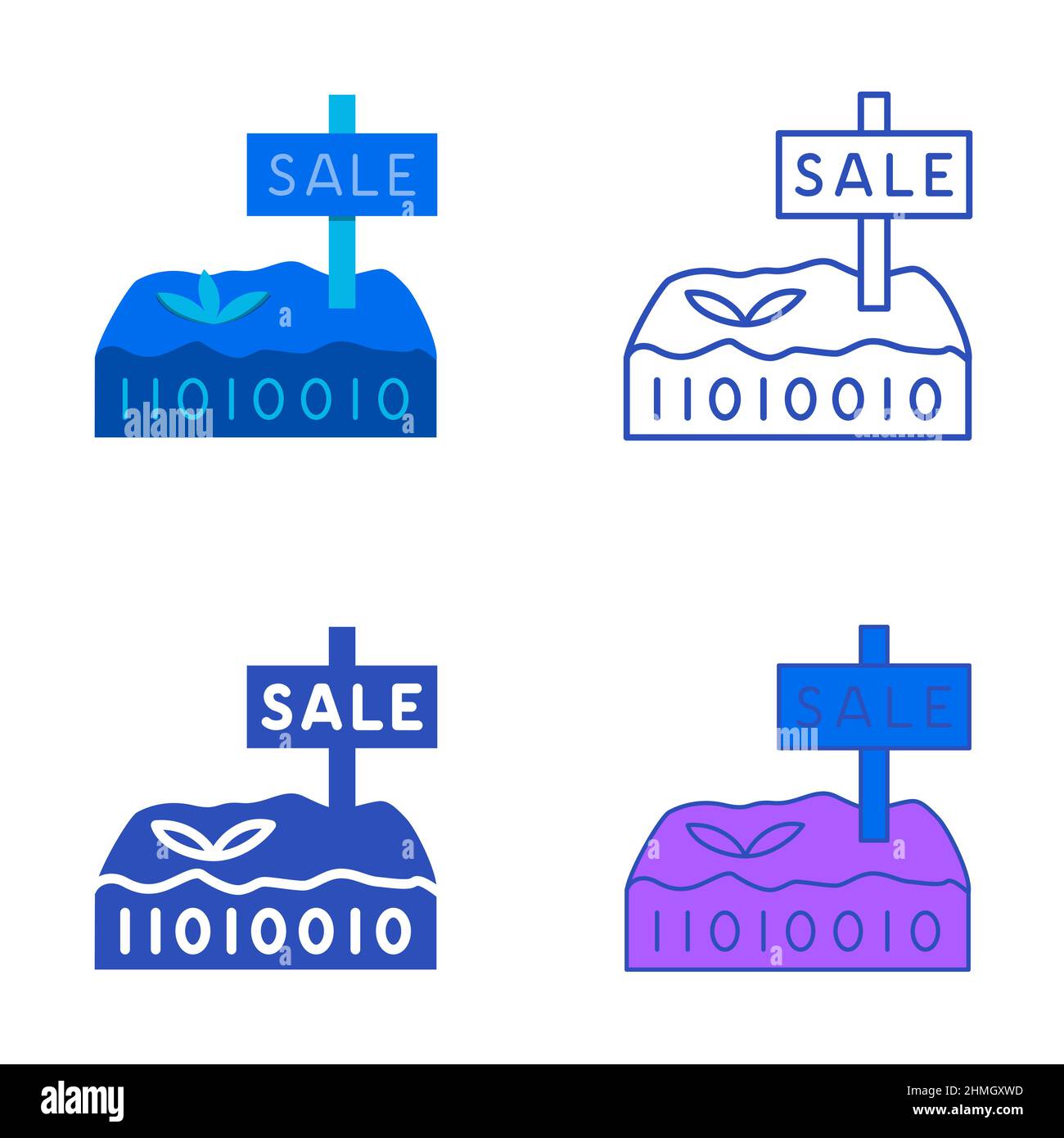Digital land icon set in flat and line style. Virtual property symbol ...