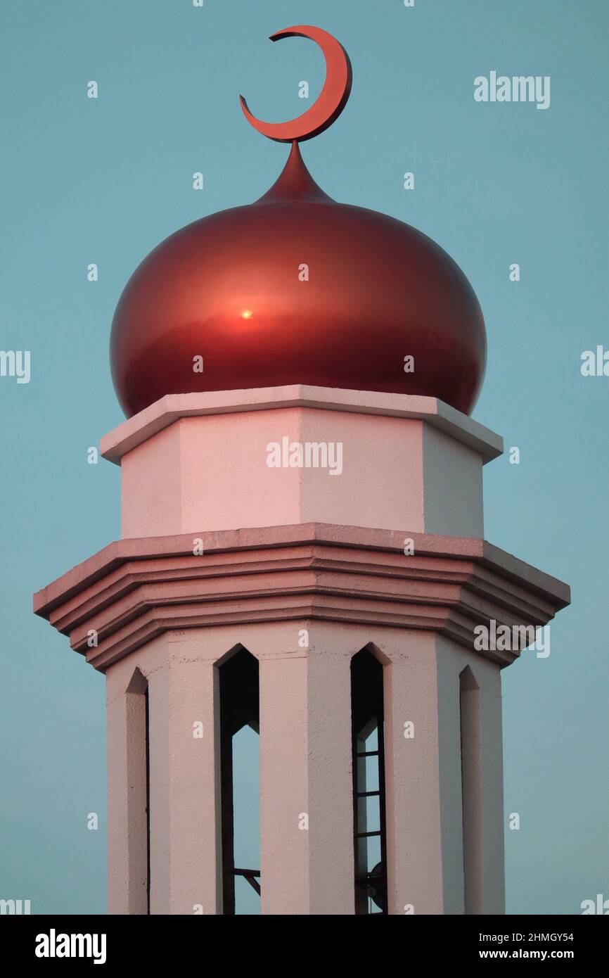 Vertical shot of the mosque dome on the blue background in Maldives ...