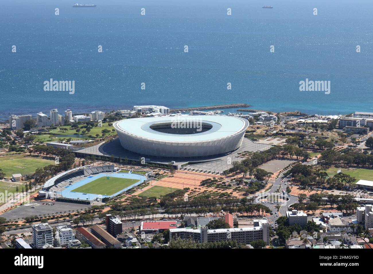 View of The Cape Town Stadium near the ocean. Cape Town, South Africa ...