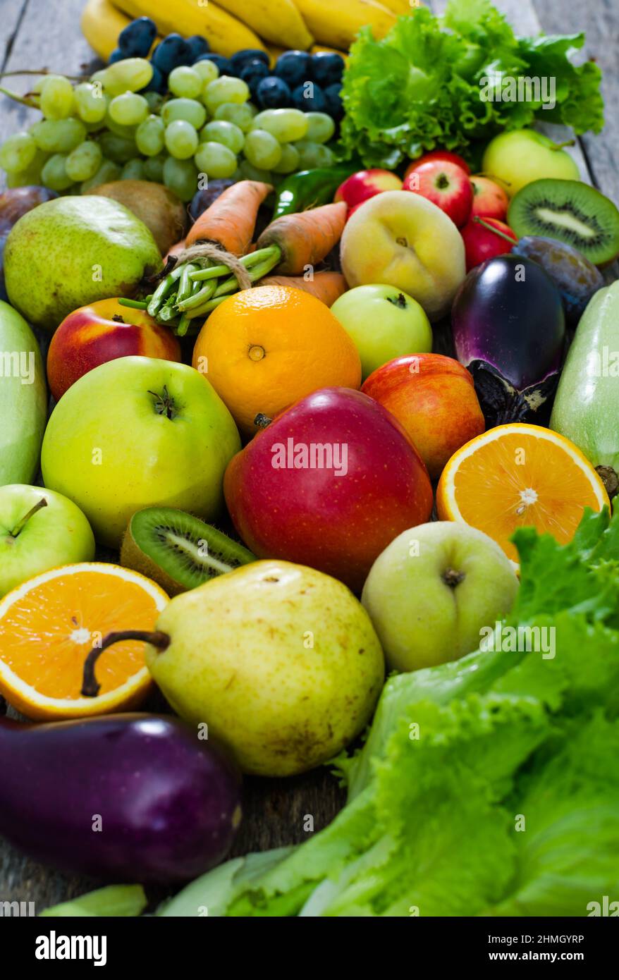 Wide variety of Fruits and vegetables closeup Stock Photo - Alamy