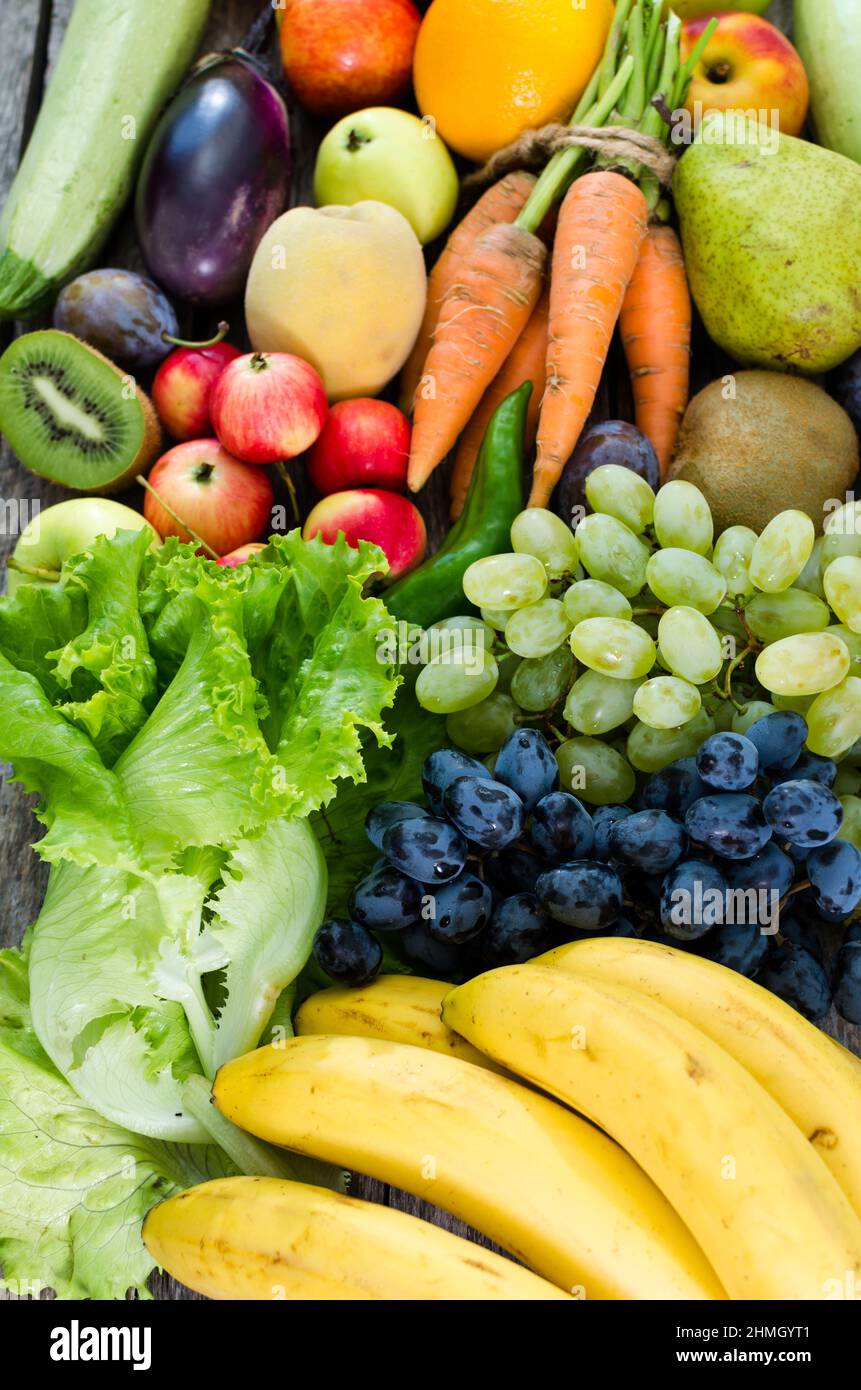 Wide variety of Fruits and vegetables closeup Stock Photo - Alamy