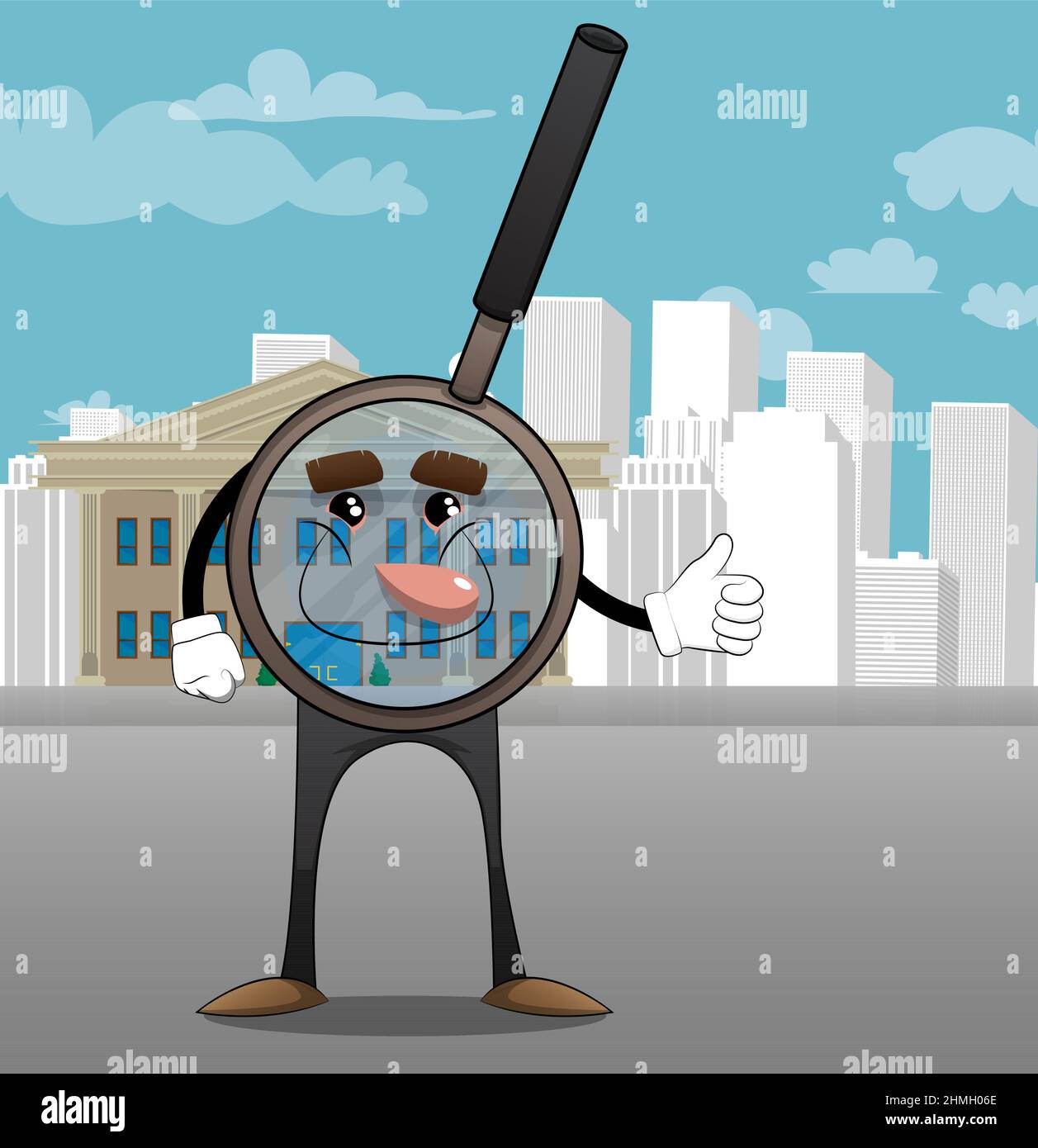 Magnifier making thumbs up sign. Cartoon Character science research ...