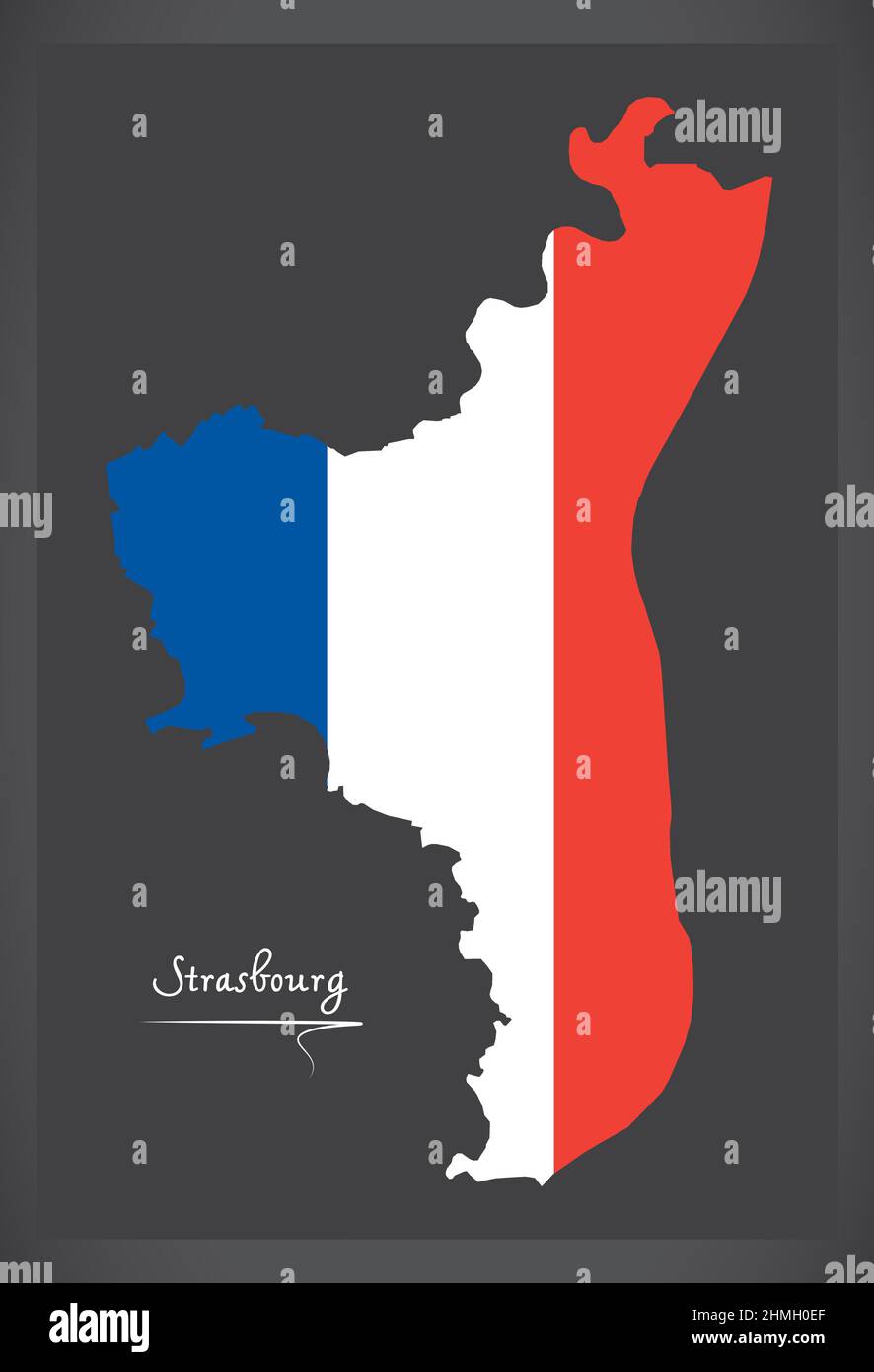 Strasbourg map with French national flag illustration Stock Vector ...
