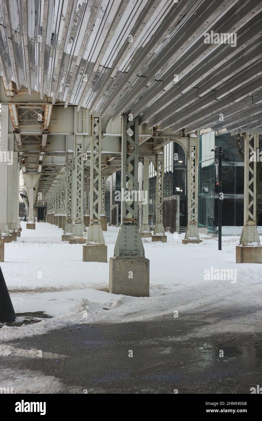 View of the Student Campus Center at IIT and Chicago’s CTA train track ...