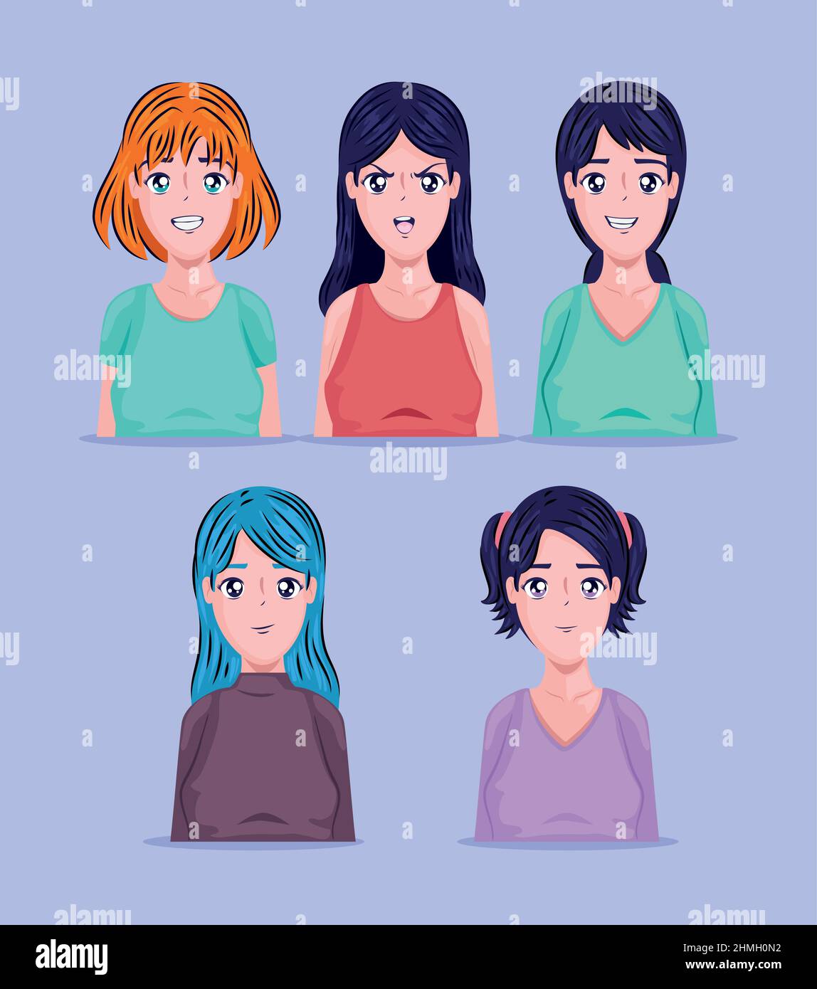 set of anime women Stock Vector Image & Art - Alamy