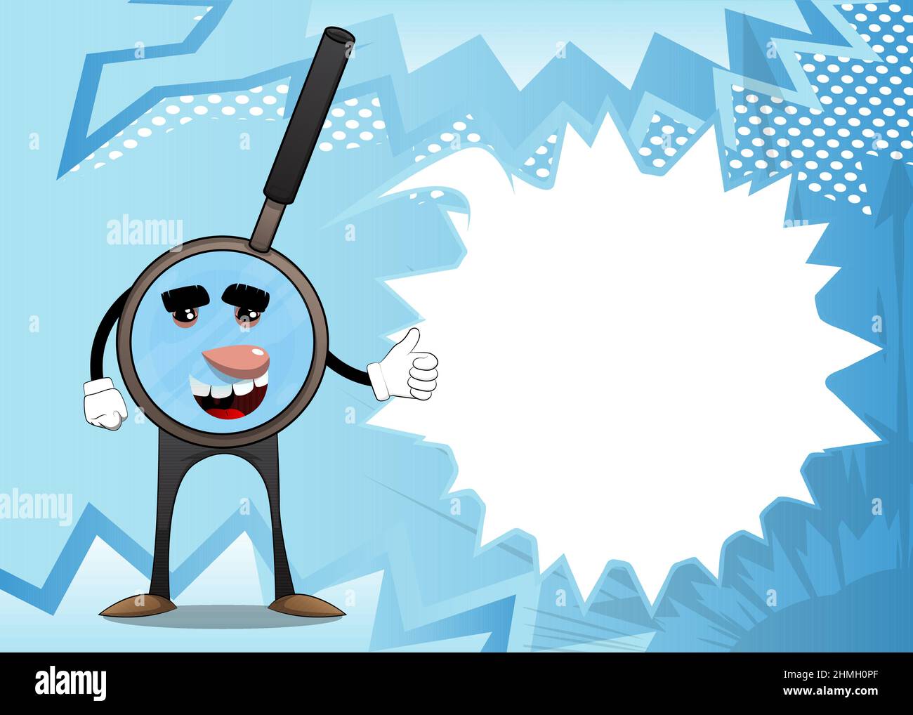 Magnifier making thumbs up sign. Cartoon Character science research ...