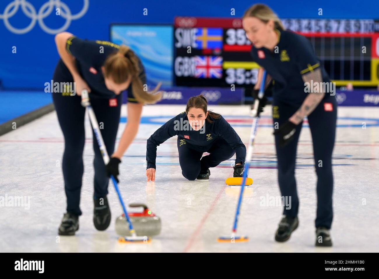 Sweden's Anna Hasselborg (centre) during the Women's Curling Round ...
