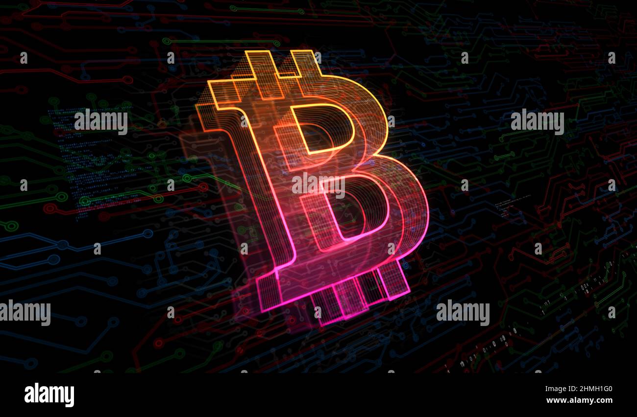 Bitcoin blockchain crypto currency and digital money symbol digital concept. Network, cyber ...