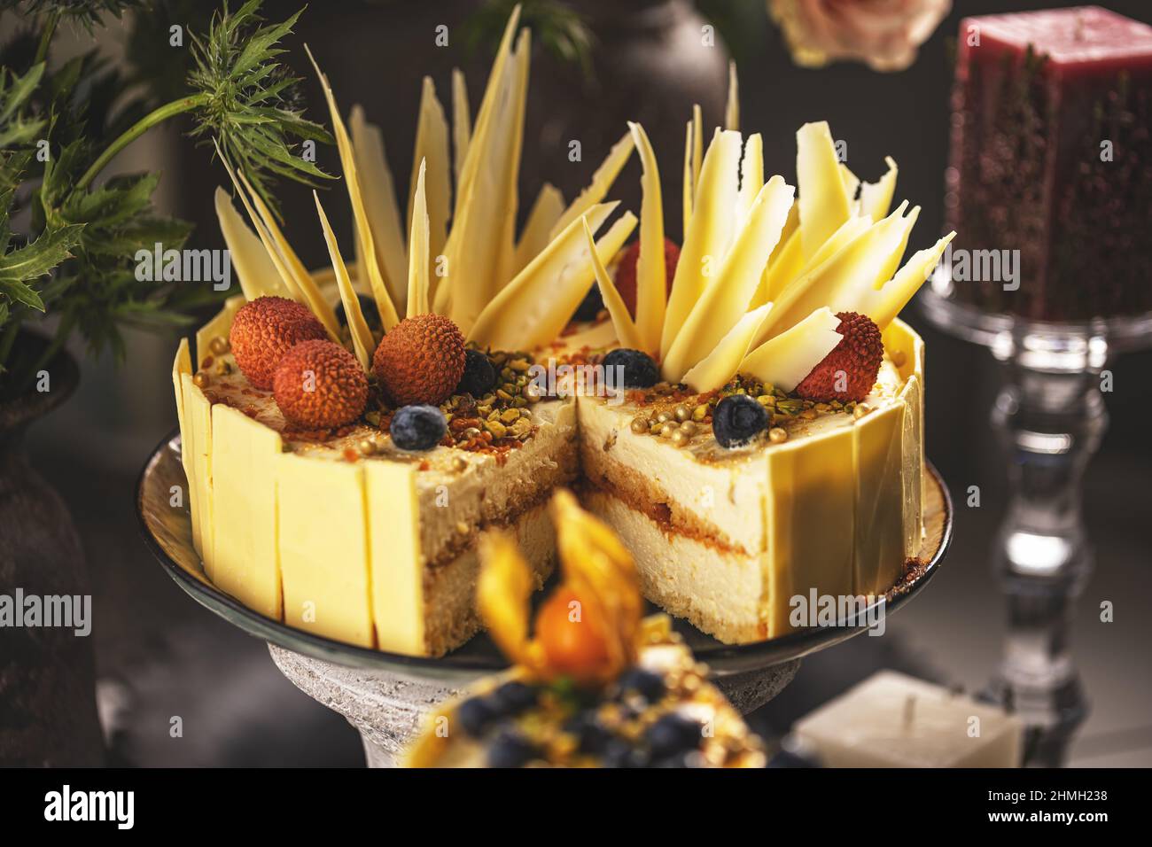 Birthday cake with mascarpone cream and salted caramel decorated with ...