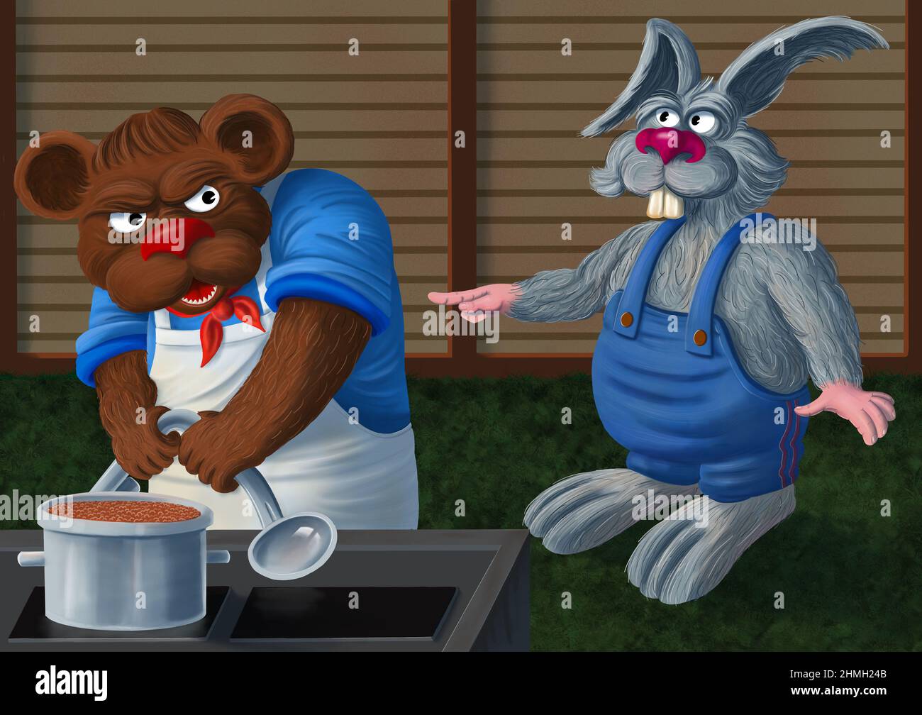 A story with a cute rabbit and a bear that is cooking - funny colorful ...