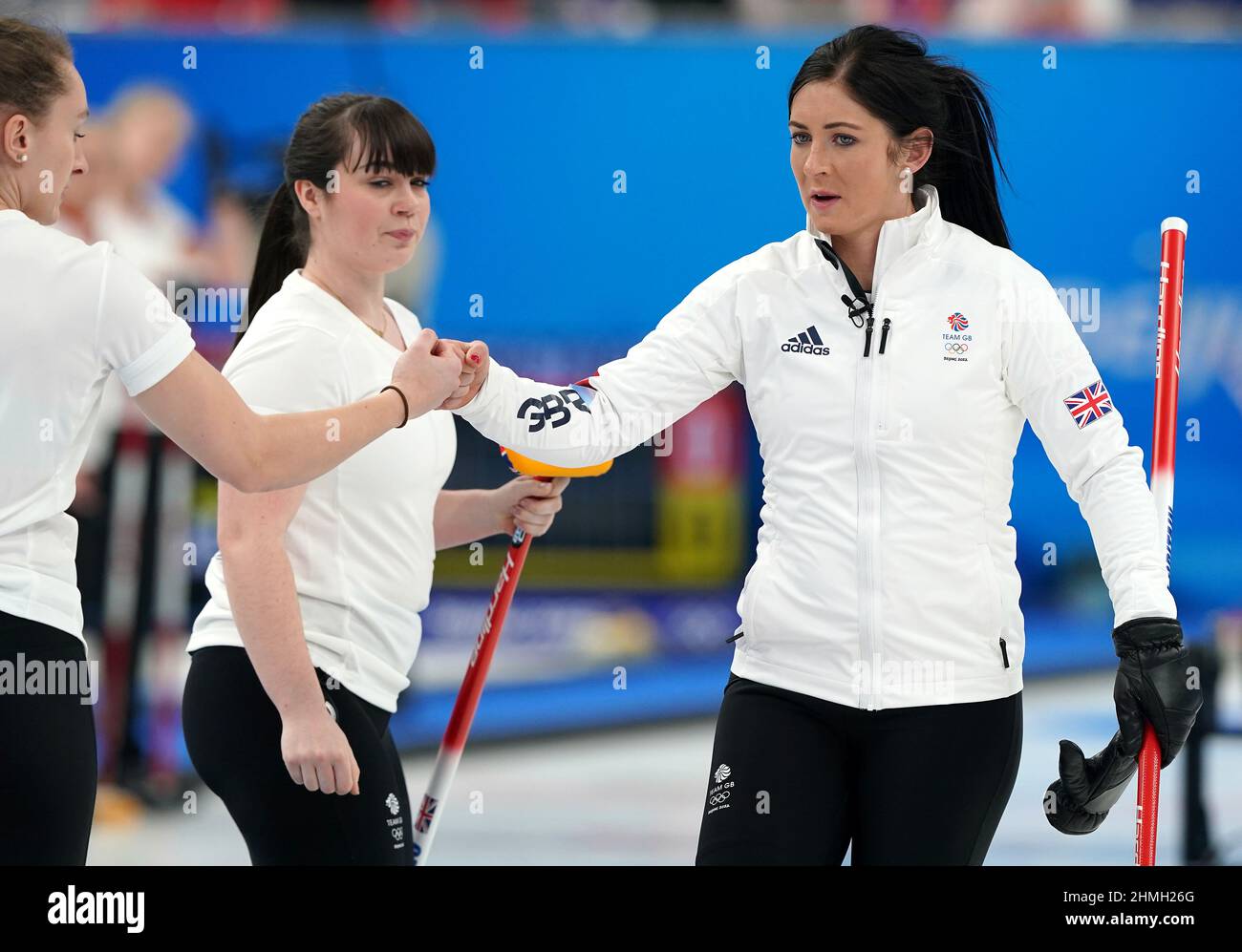 Great Britain's Eve Muirhead (right) with Jennifer Dodds (left) and ...