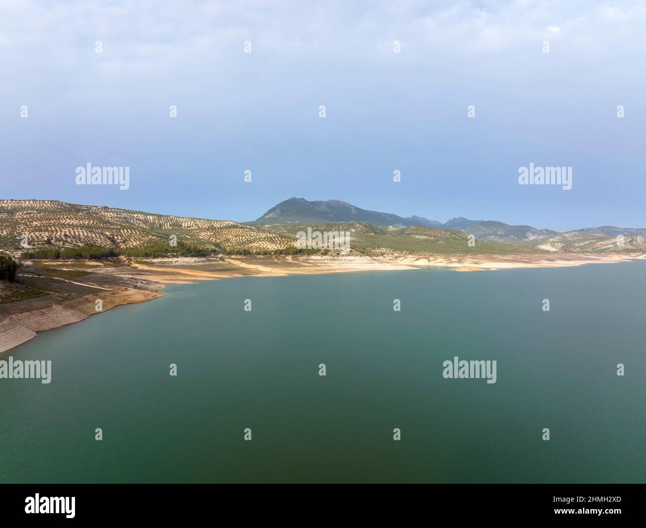 view of a water reservoir with low water levels Stock Photo - Alamy
