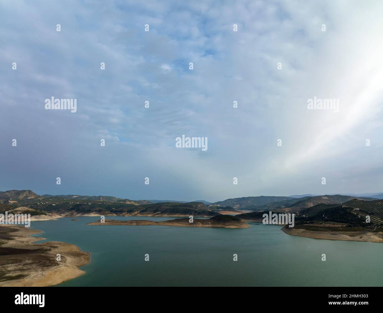 view of a water reservoir with low water levels Stock Photo - Alamy