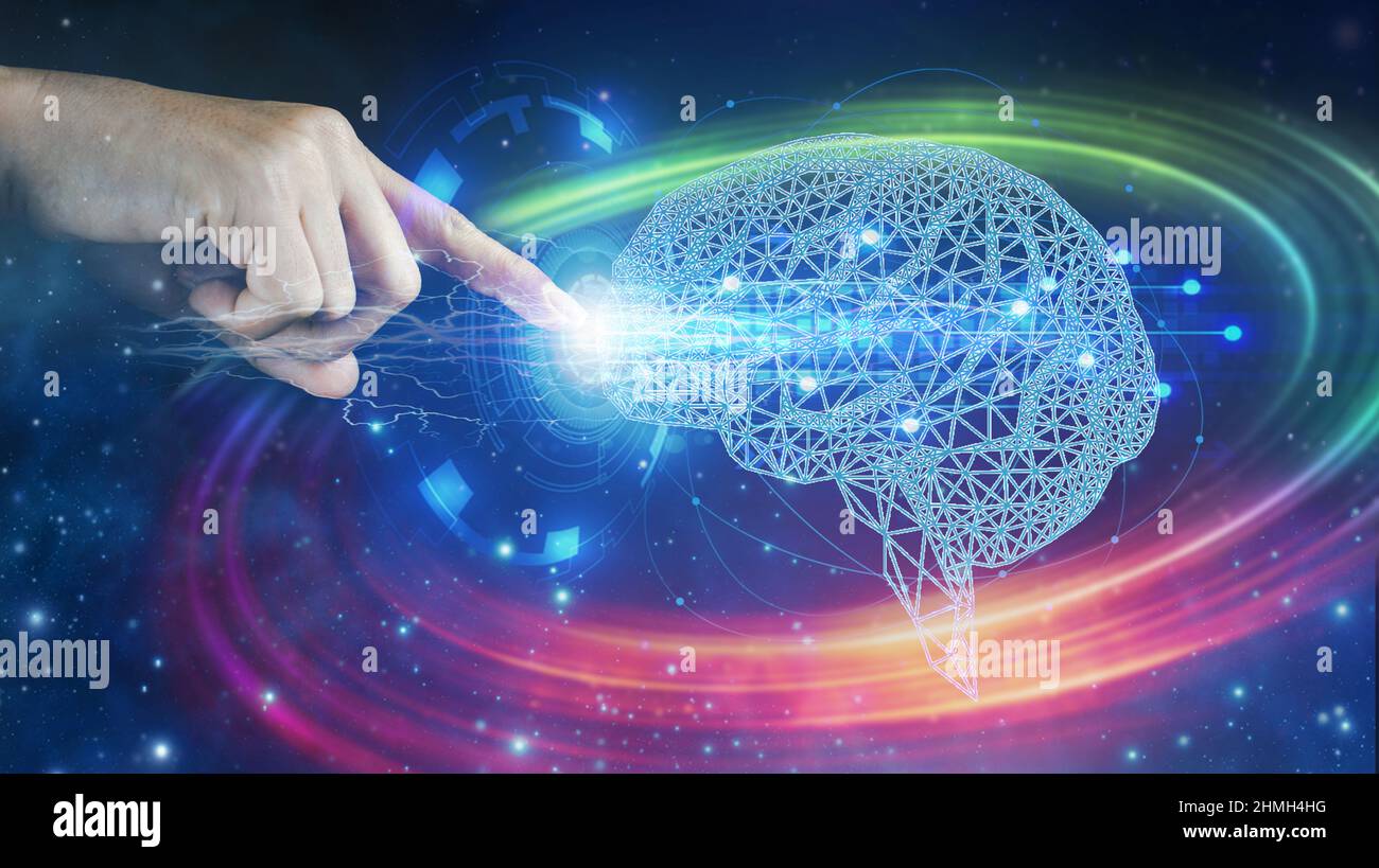 Feel your brain and network connection on a bright, colorful background ...