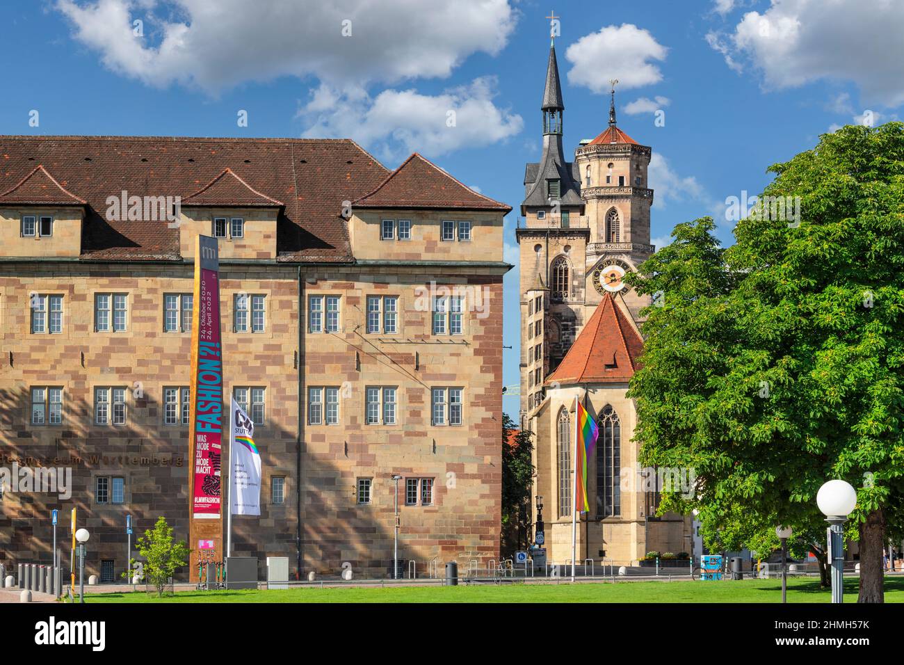 Old Castle on Schlossplatz with Collegiate Church, Stuttgart, Baden ...
