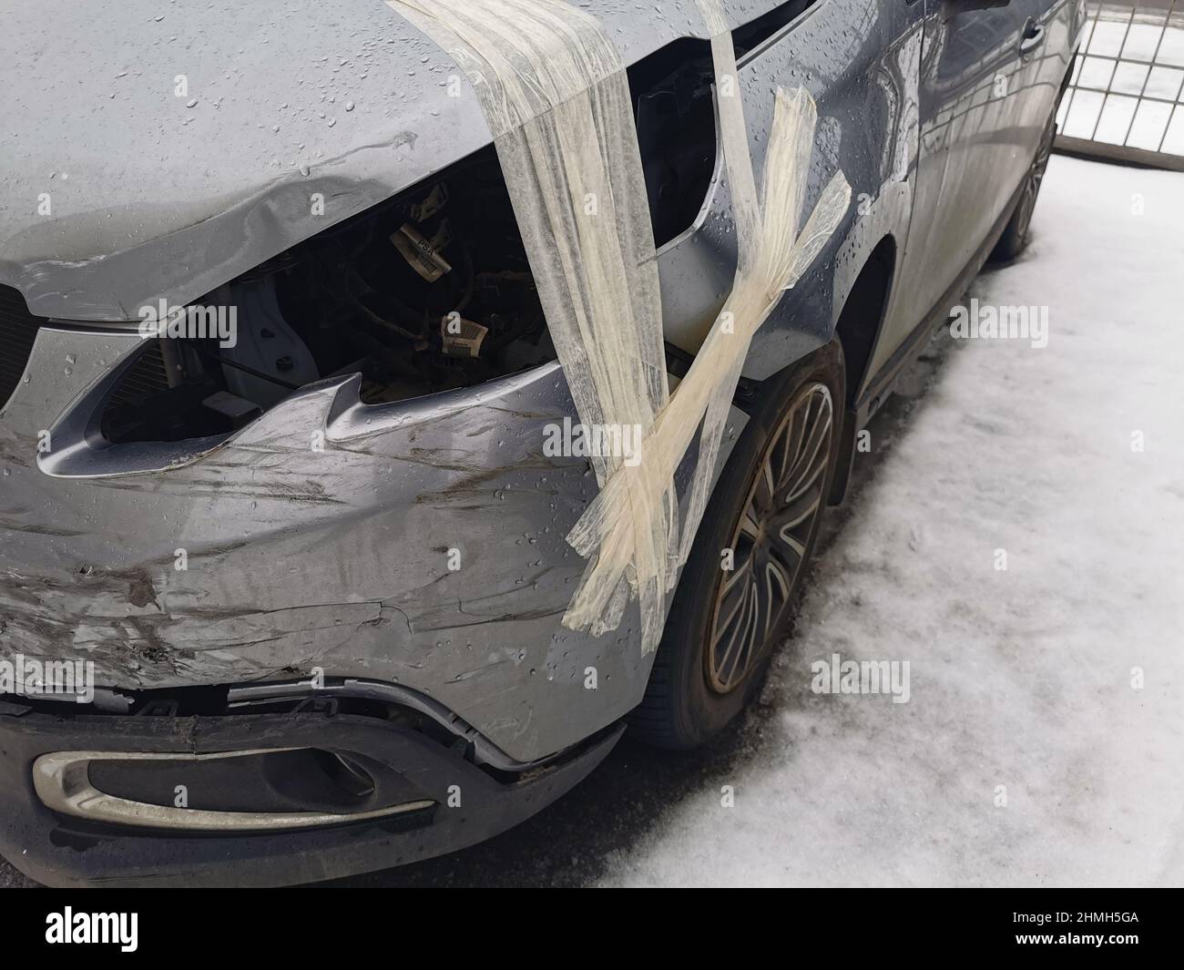 car has dented rear bumper damaged after accident Stock Photo - Alamy