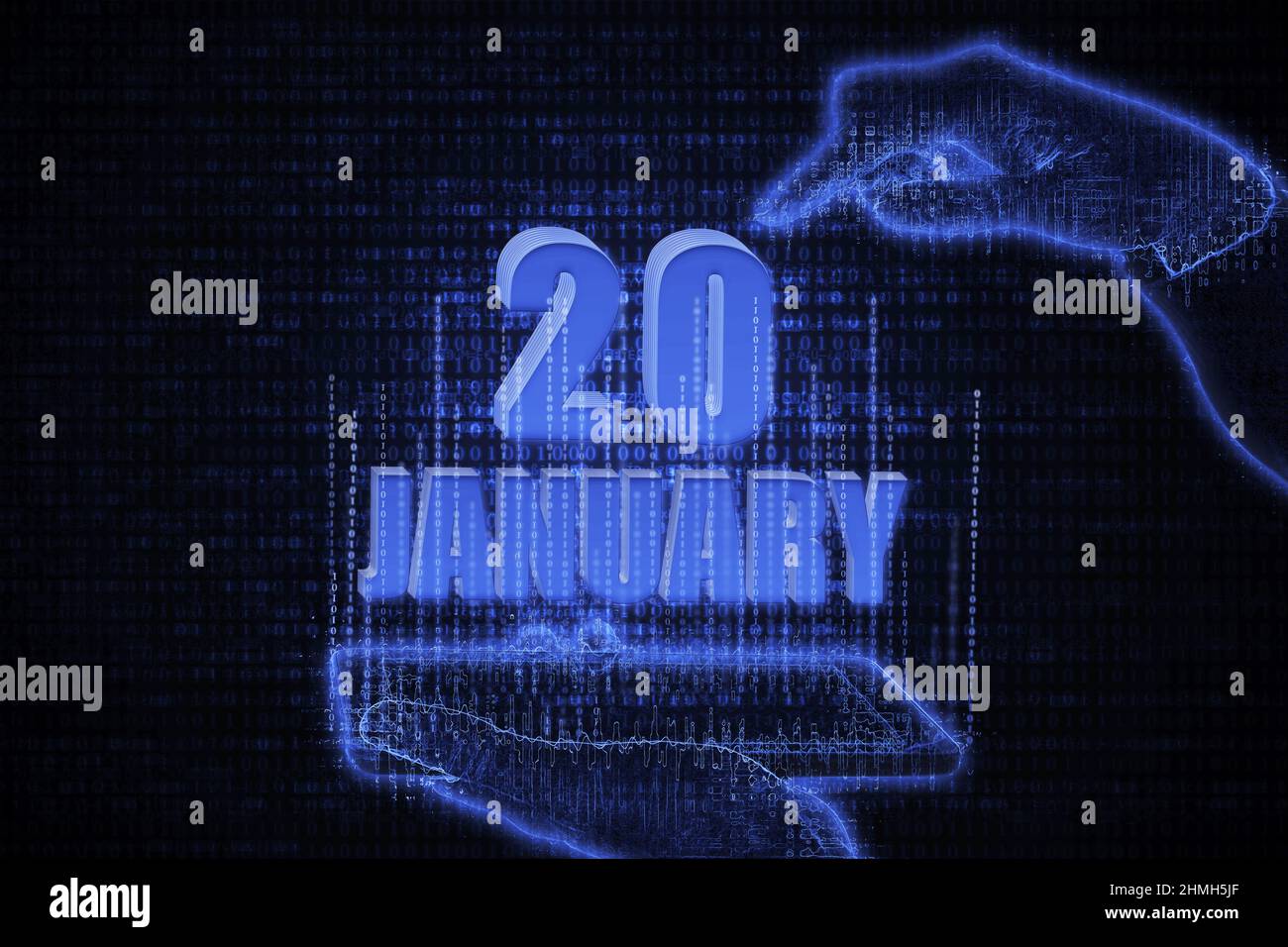 January 20th. A hand holding a phone with a calendar date on a ...