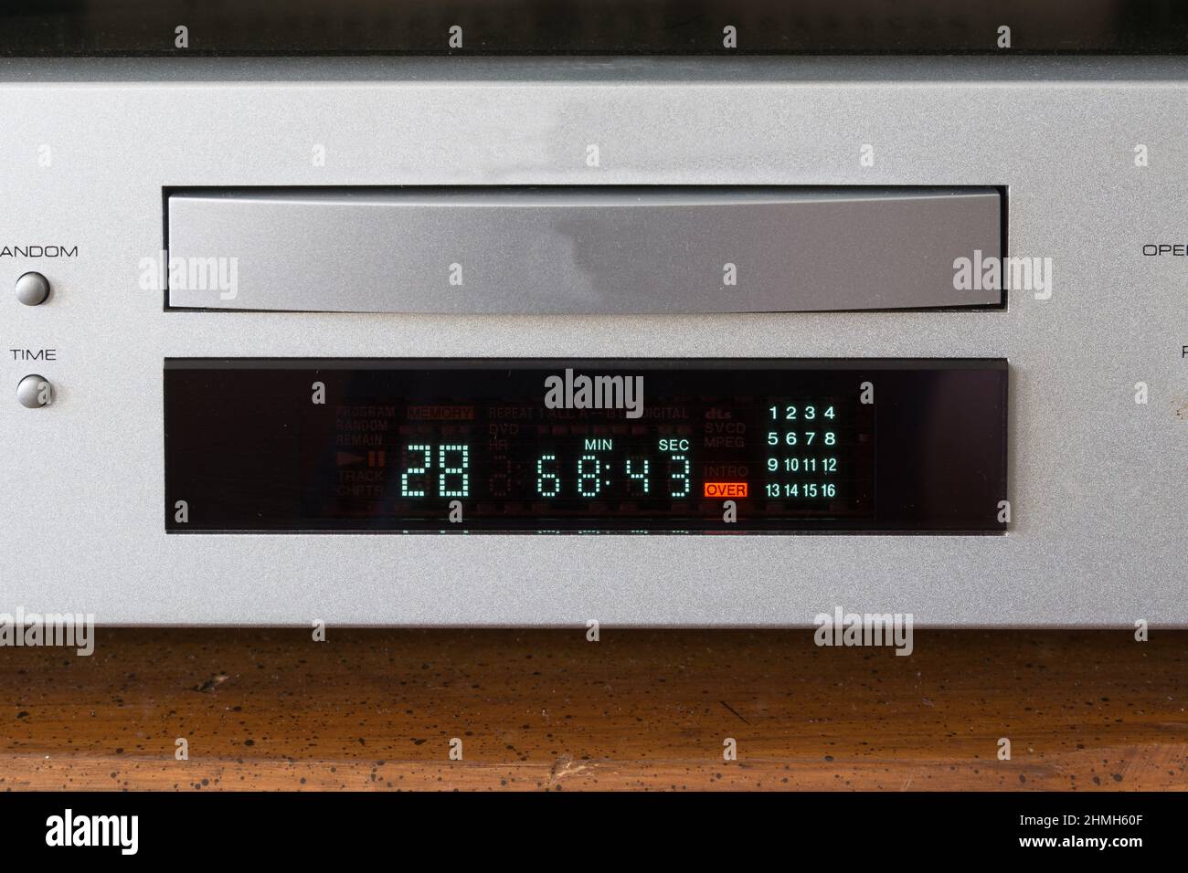 CD Player front panel showing disc tray and electronic readout of disc ...