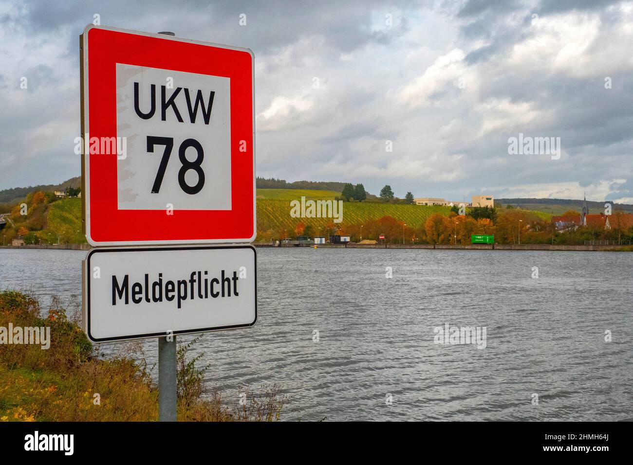 Sign on the saar shipping route near schoden hi-res stock photography ...