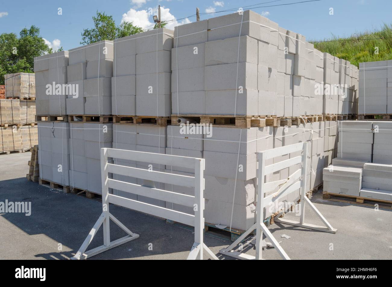 Sale of concrete Blocks, building materials on wooden pallets Stock ...
