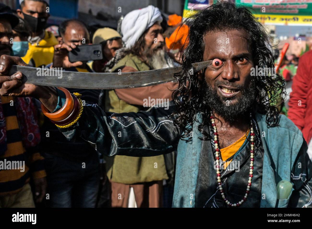 February 3, 2022, Ajmer, Ajmer, India: An Indian ascetic Muslim uses a ...