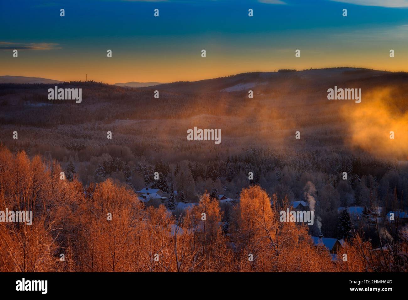 Village through trees in winter scene hi-res stock photography and ...