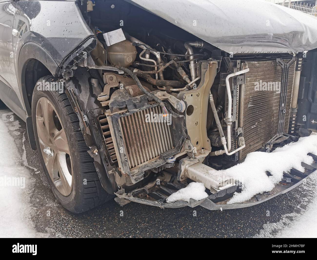 car has dented rear bumper damaged after accident Stock Photo - Alamy