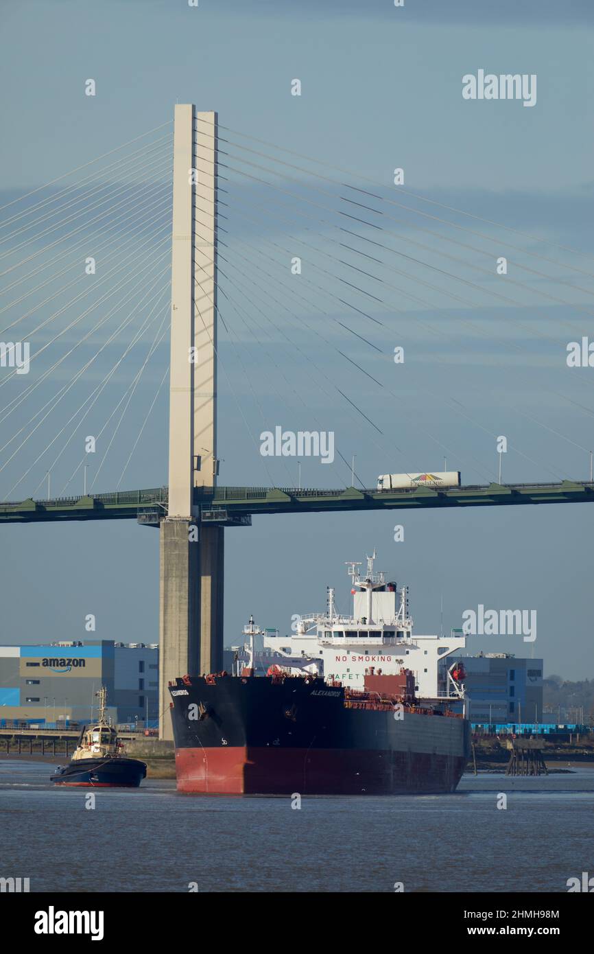 The oil tanker Alexandros leaving Purfleet docks, Port of London Stock ...