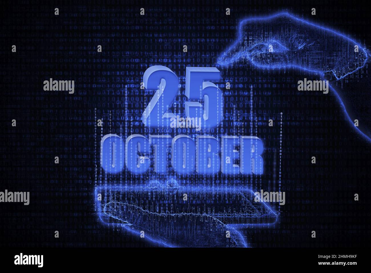 October 25th. A hand holding a phone with a calendar date on a ...