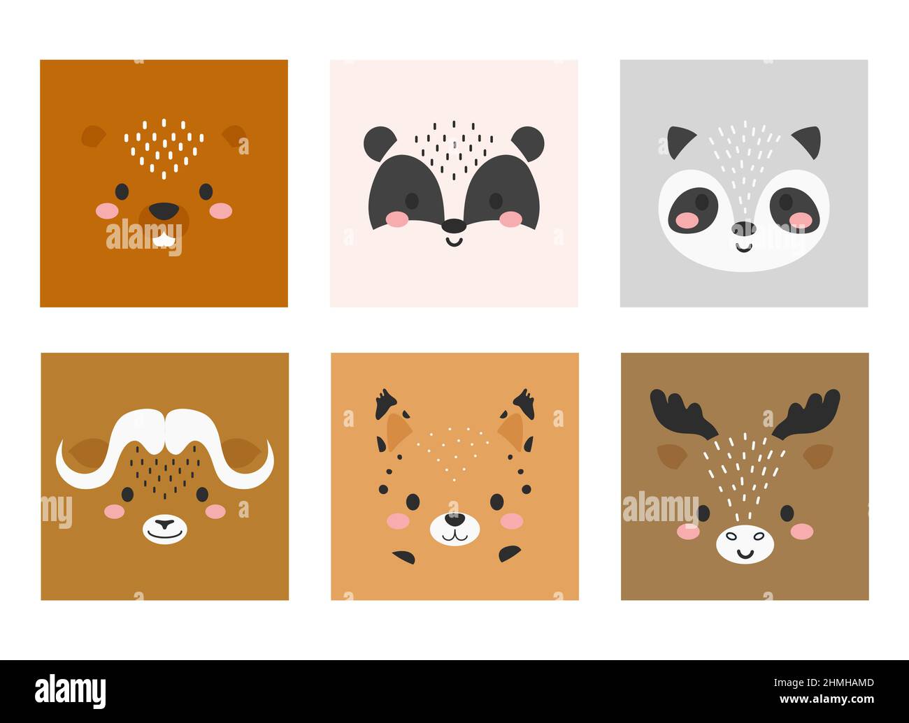 Cute cartoon animal faces set. Party decor for children. Childish print ...