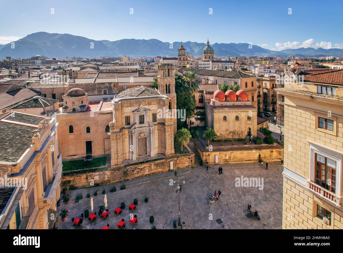 Piazza Bellini with the churches of Santa Maria dell`Ammiraglio ...