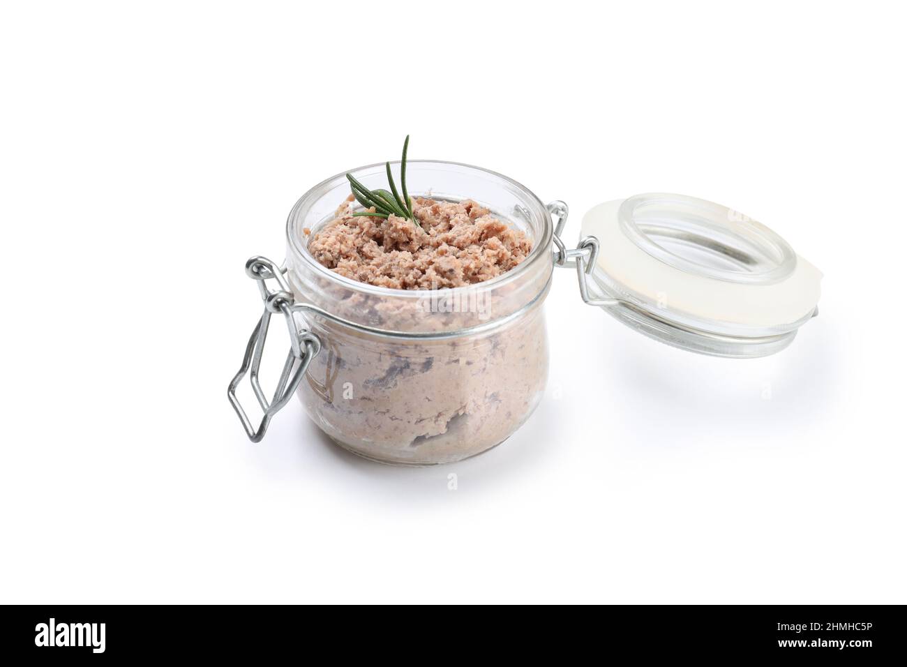 Glass jar with pate isolated on white background Stock Photo - Alamy